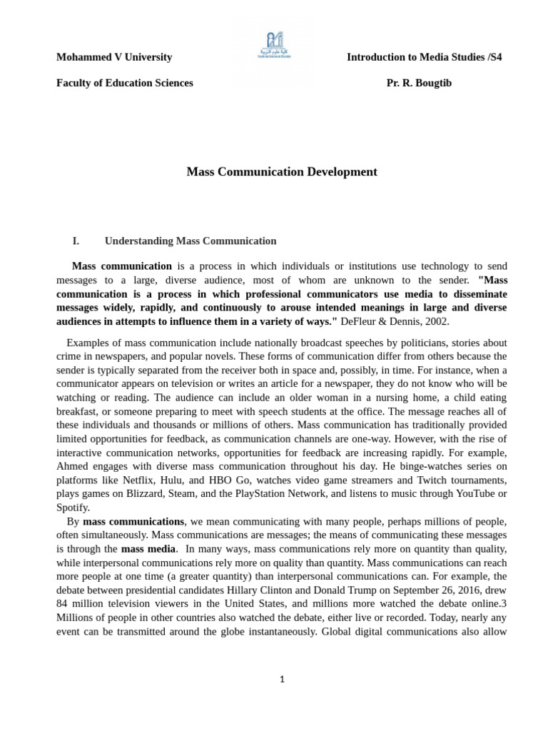 Mass Communication Development | PDF | Printing | Communication