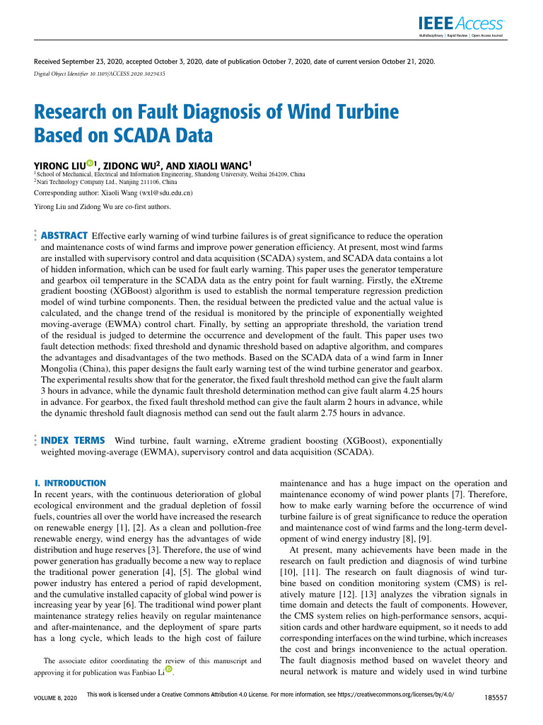 Research On Fault Diagnosis Of Wind Turbine Based On Scada Data Pdf Errors And Residuals