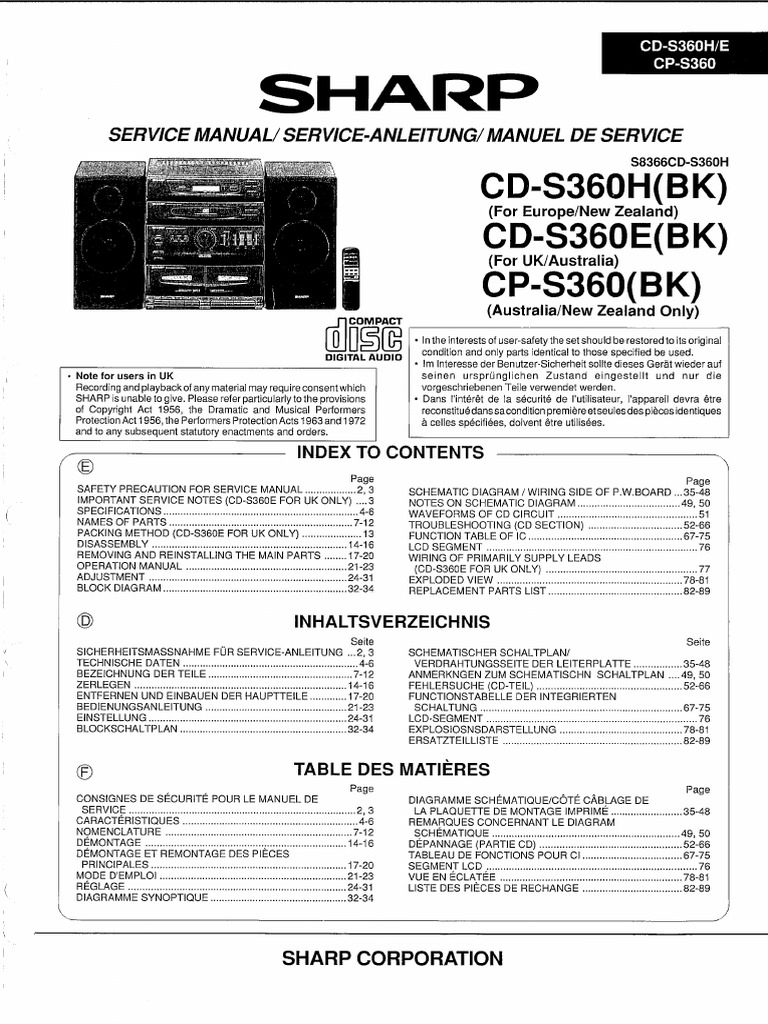 Sharp cd-s360 cp-s360 Component System | PDF