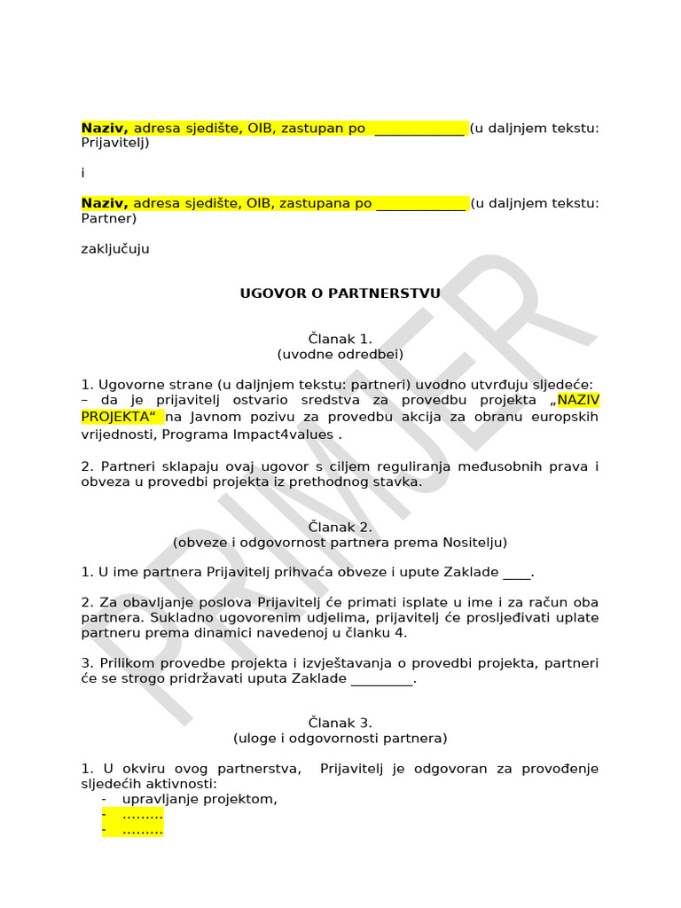 HR - Primjer Partnerskog Ugovora | PDF