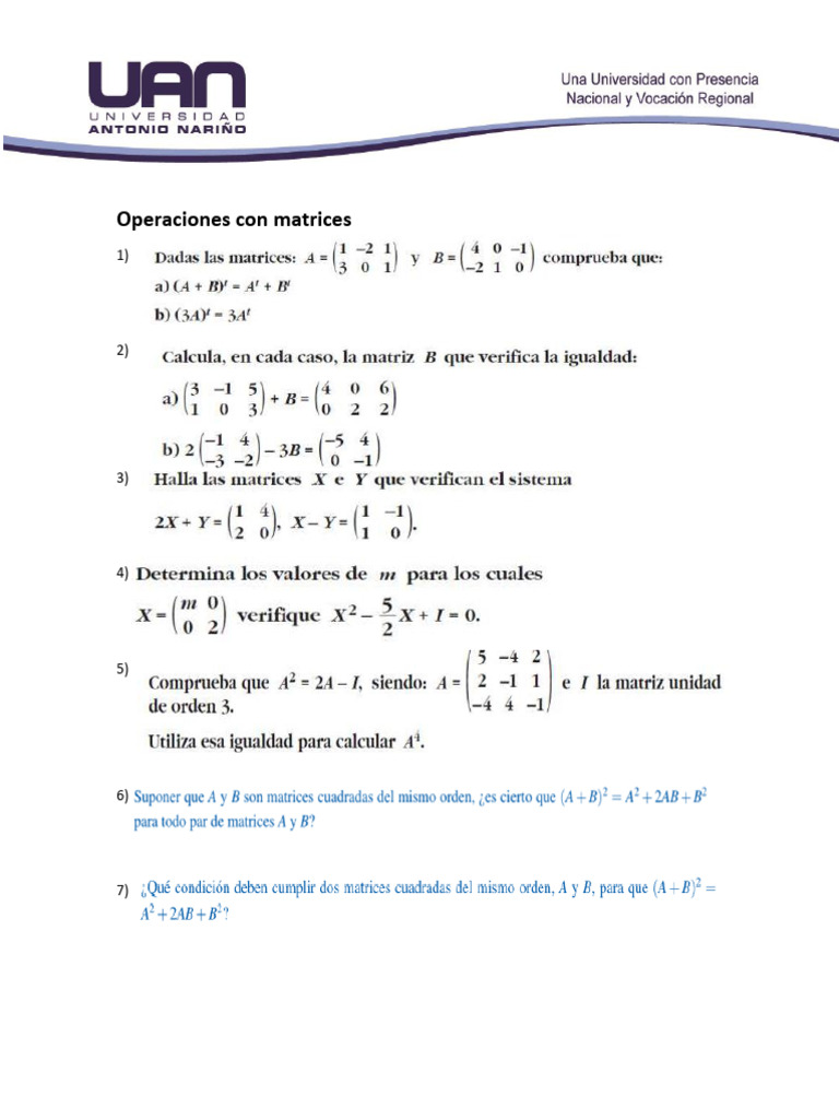 Operaciones Con Matrices | PDF