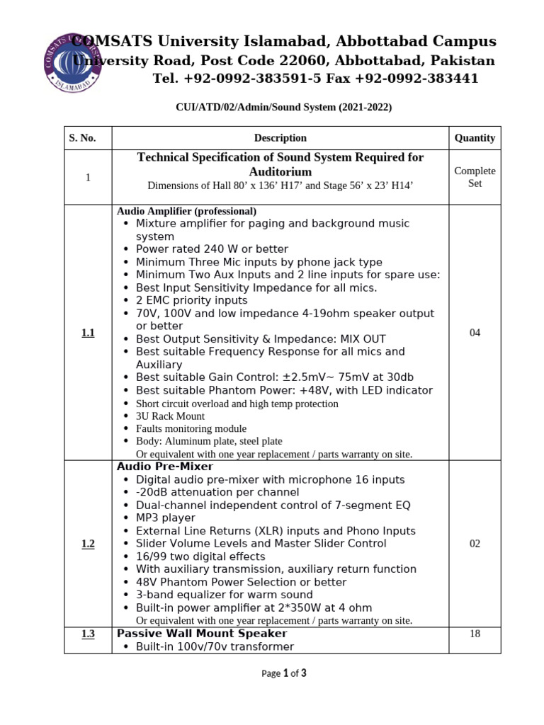 02 Item Specification Sound System | PDF | Loudspeaker | Microphone