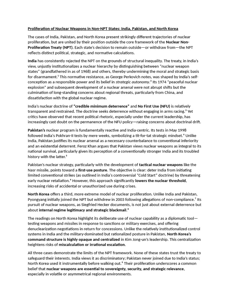Proliferation of Nuclear Weapons | PDF | Nuclear Proliferation | Treaty ...