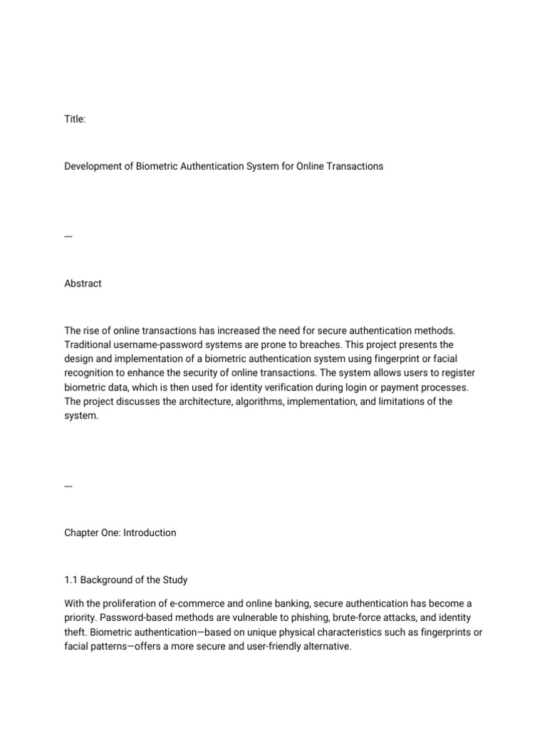 Development of Biometric Authentication System For Online Transactions ...