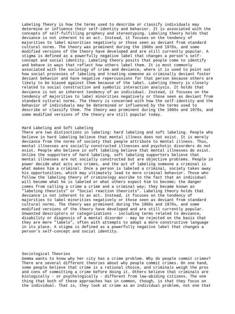 Labeling Theory and Sociological Theories | PDF | Deviance (Sociology ...