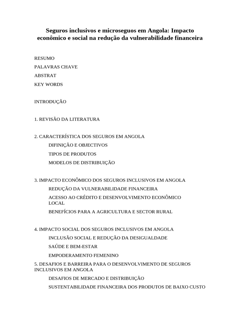 Seguros Inclusivos e Microseguos Em Angola | PDF