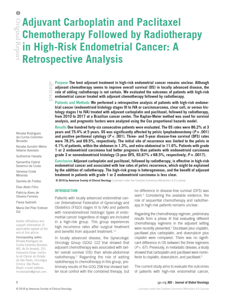 Adjuvant Carboplatin Paclitaxel Plus Radiotherapy | PDF | Chemotherapy | Radiation Therapy