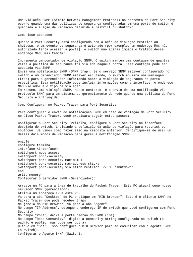 Violação SNMP No PACKET TRACER | PDF | Comutador de rede | Transmissão ...
