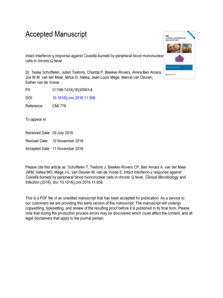 Intact Interferon-γ response against Coxiella burnetii by peripheral ...