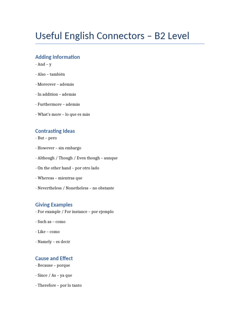 English Connectors B2 Level | PDF