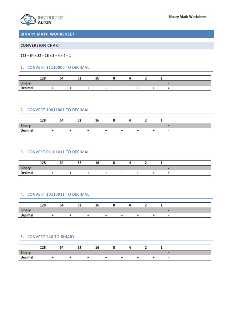 Student Binary Math Worksheet | PDF | Applied Mathematics | Computer Science