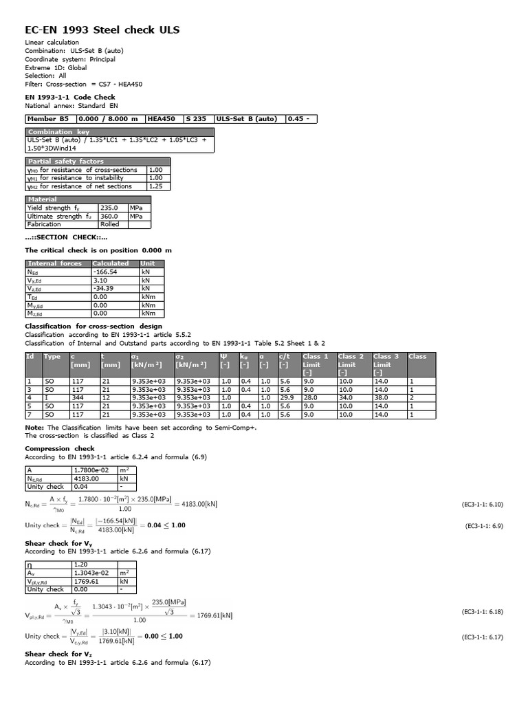 HEA450 Steel ULS Check Summary | PDF | Bending | Buckling