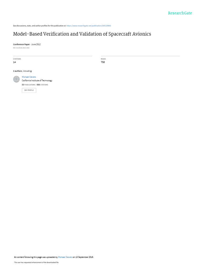 Model BasedVerificationandValidationofSpacecraftAvionics Final | PDF | Conceptual Model | Simulation