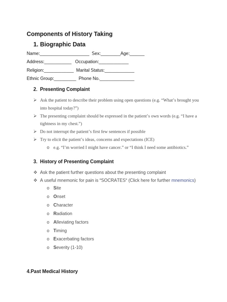 Components of History Taking Sample | PDF | Myocardial Infarction ...