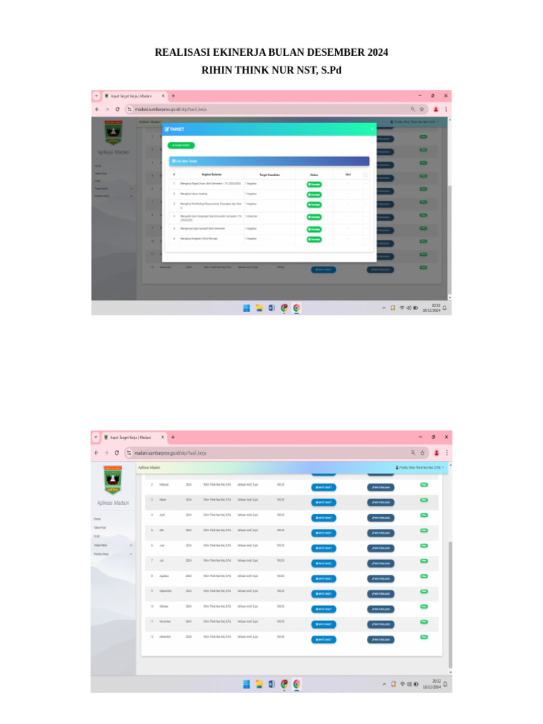 Realisasi Ekinerja Bulan 2024 | PDF