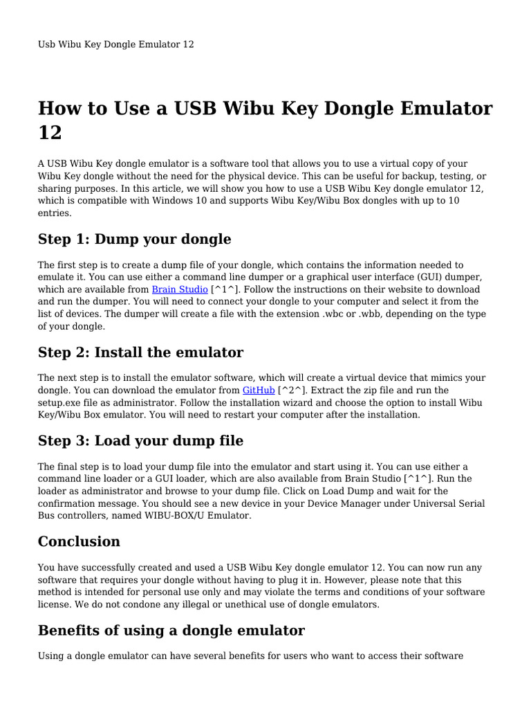 Usb Wibu Key Dongle Emulator 12 | PDF | Emulator | Software