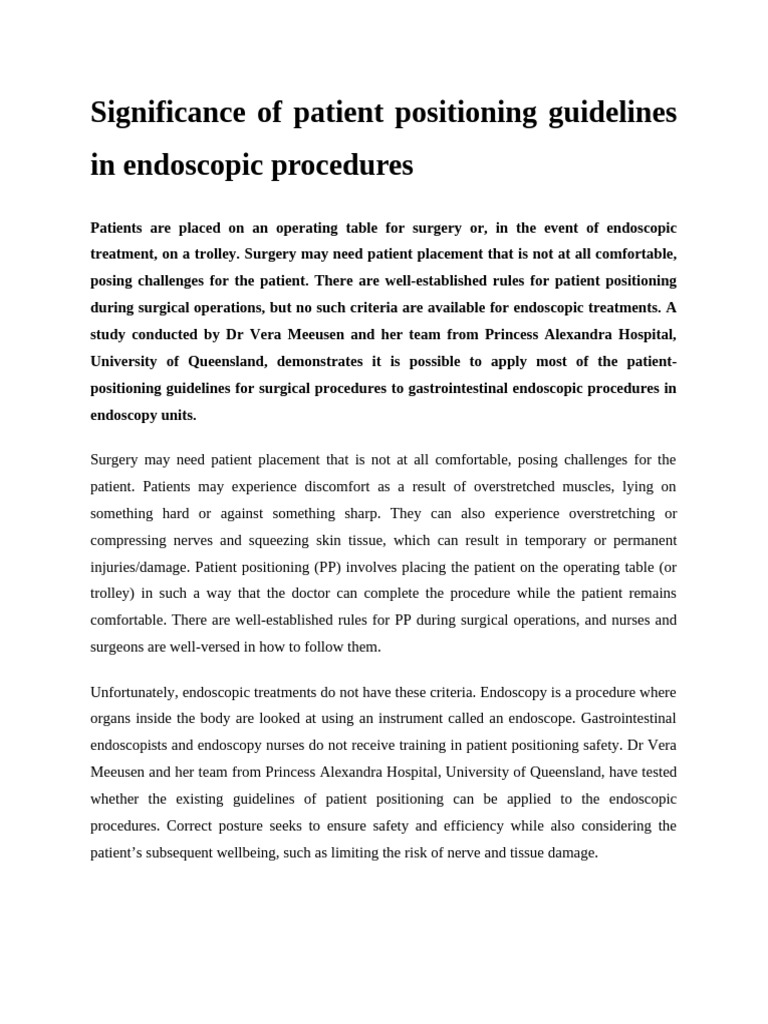 Significance of Patient Positioning Guidelines in | PDF | Endoscopy ...