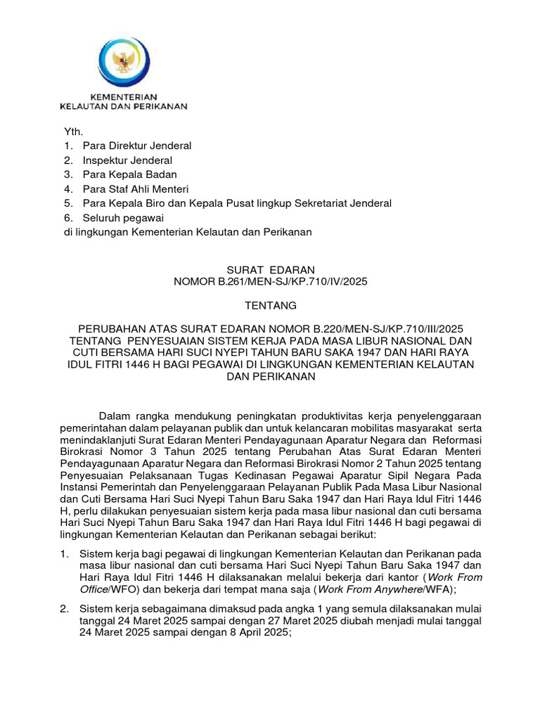 2025 Tentang Penyesuaian Sistem Kerja Pada Masa Libur Nasional Dan Cuti Bersama Hari Suci Nyepi ...