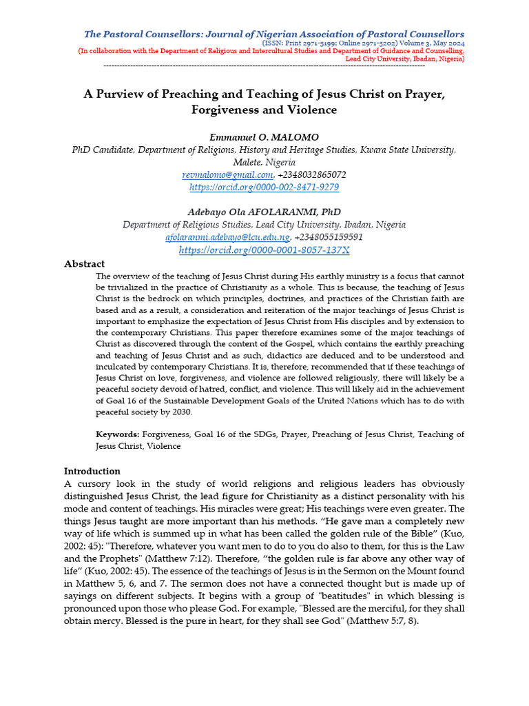 A Purview of Preaching and Teaching of Jesus Christ on Prayer ...