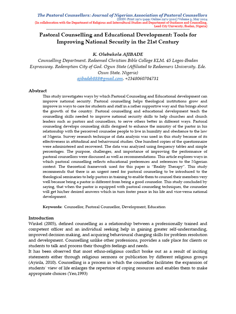 Pastoral Counselling and Educational Development: Tools For Improving ...