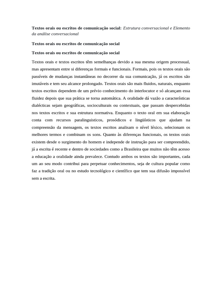 Diferenças entre Textos Orais e Escritos | PDF
