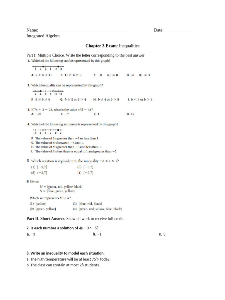 Integrated Algebra Inequalities Exam | PDF