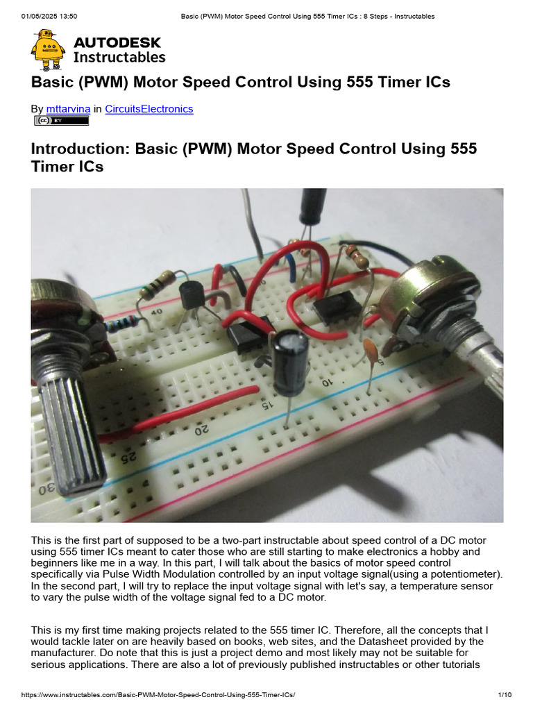 Basic (PWM) Motor Speed Control Using 555 Timer ICs - 8 Steps - Instructables | PDF | Electric ...