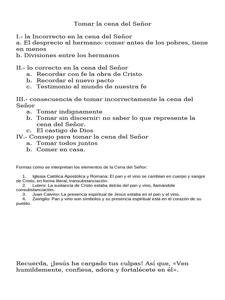 Guía sobre la Cena del Señor: Prácticas y Consecuencias | PDF