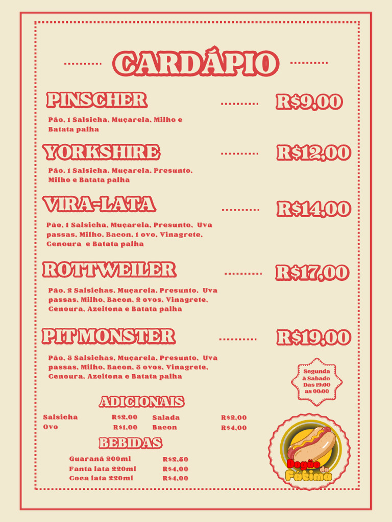 Cardápio Cachorro Quente Vintage Bold Vermelho - 20240810 - 190148 ...