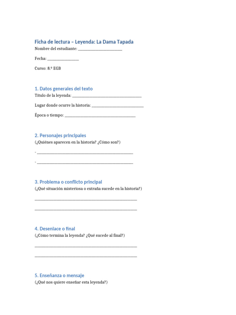 Ficha La Dama Tapada | PDF