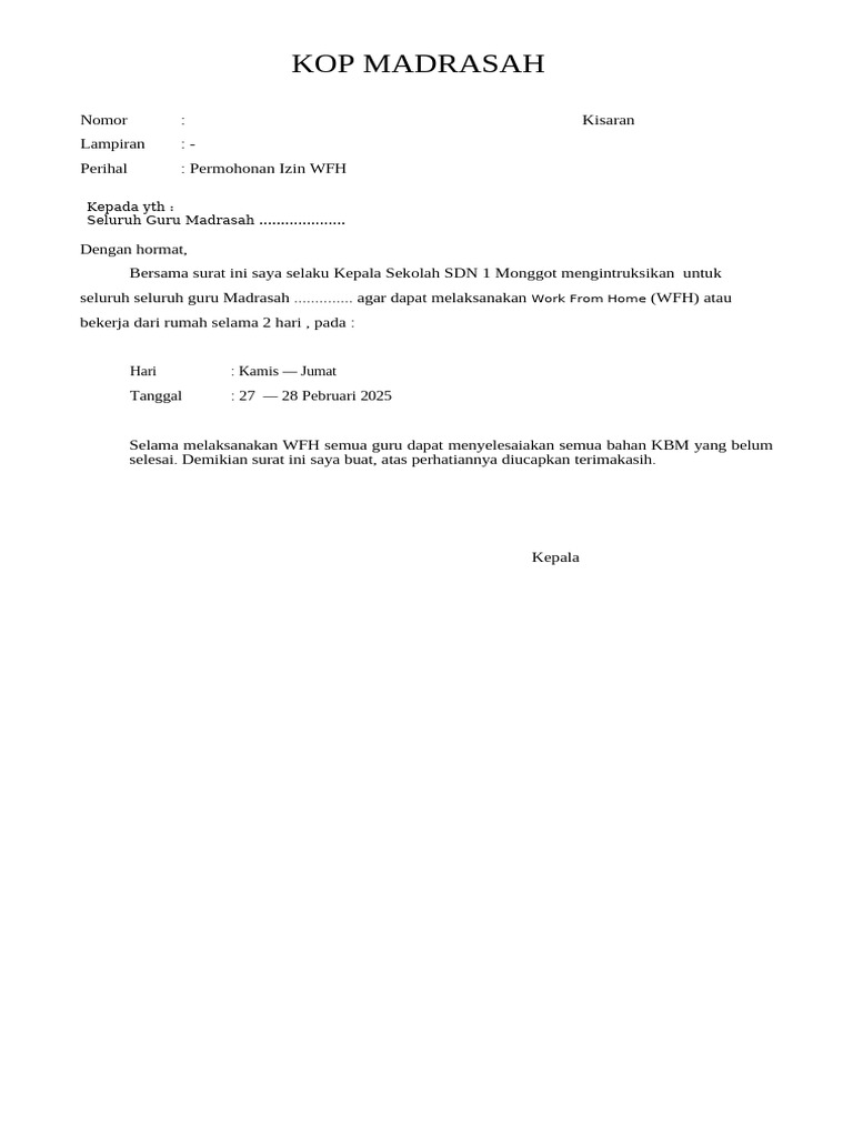 Surat WFH Guru | PDF