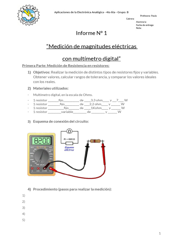 informe N°2 medición de magnitudes electricas | PDF | Resistor | Equipo