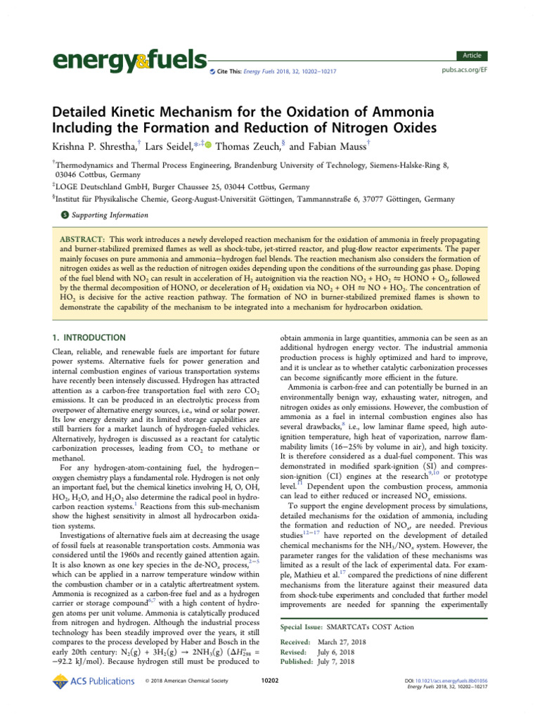 1-Detailed Kinetic Mechanism For The Oxidation of Ammonia Including The ...