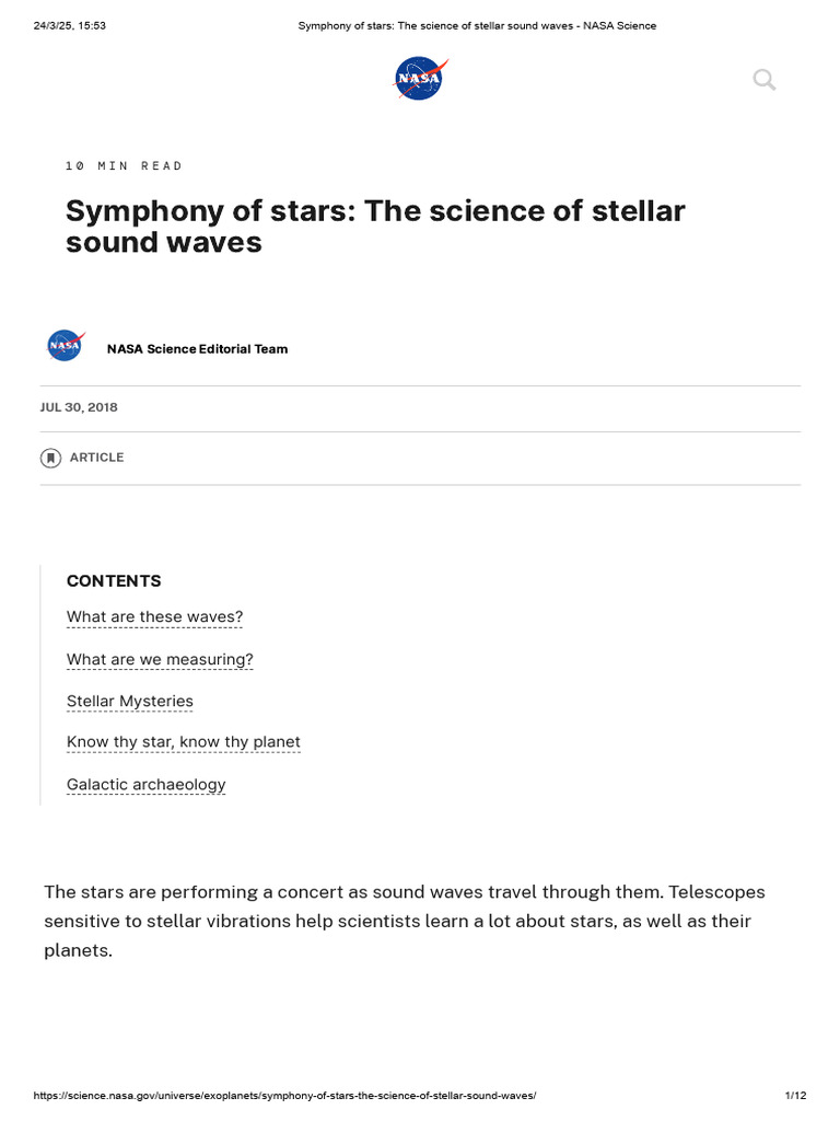 Symphony of Stars - The Science of Stellar Sound Waves - NASA Science ...