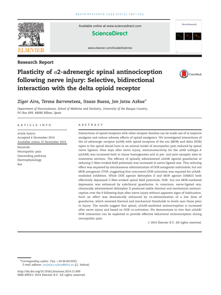 Plasticity Alpha2-adrenergic | PDF | Analgesic | Opioid