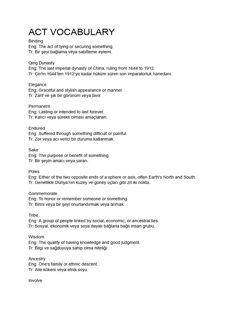 Act Vocabulary | PDF