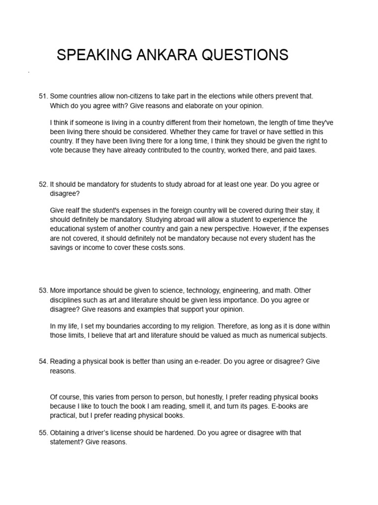 SPEAKING ANKARA QUESTIONS | PDF | Standardized Tests | Family