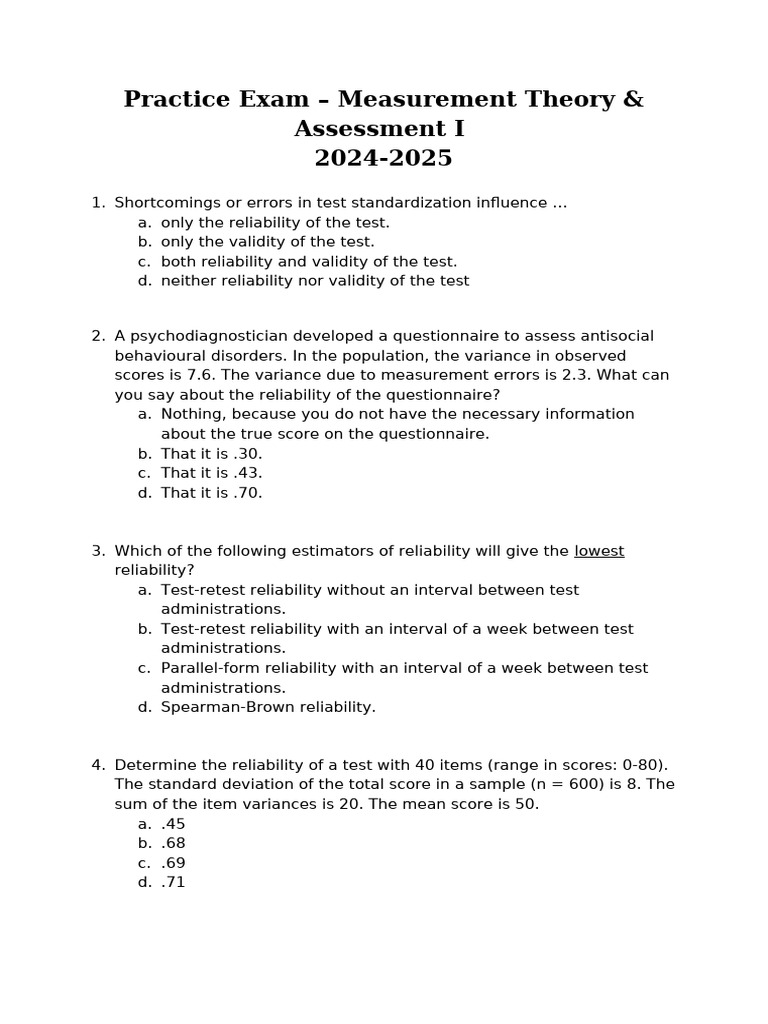 PracticeExam MTA1 2024-2025 | PDF | Standard Deviation | Validity (Statistics)