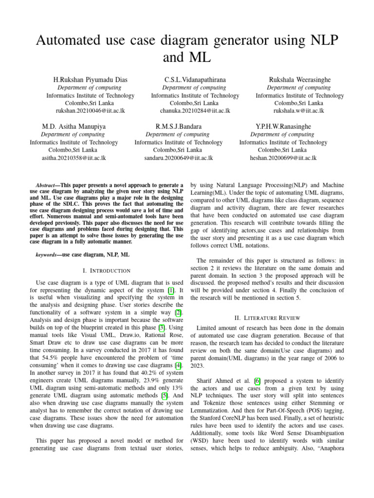 Automated Use Case Diagram Generator Using NLP And | PDF | Use Case | Parsing