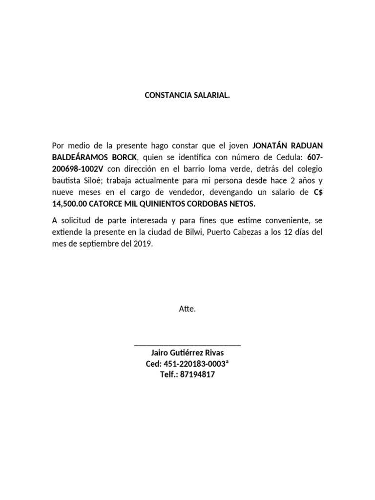 Constancia Salarial | PDF