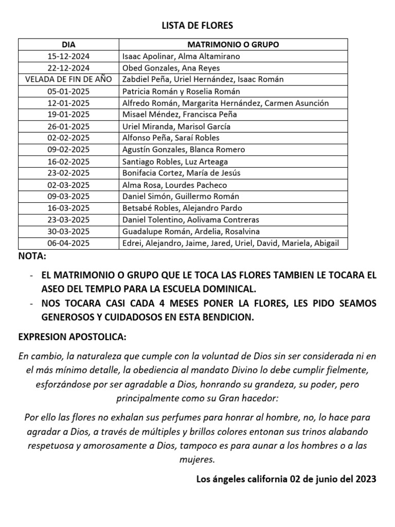 Lista de Flores - 110552 | PDF