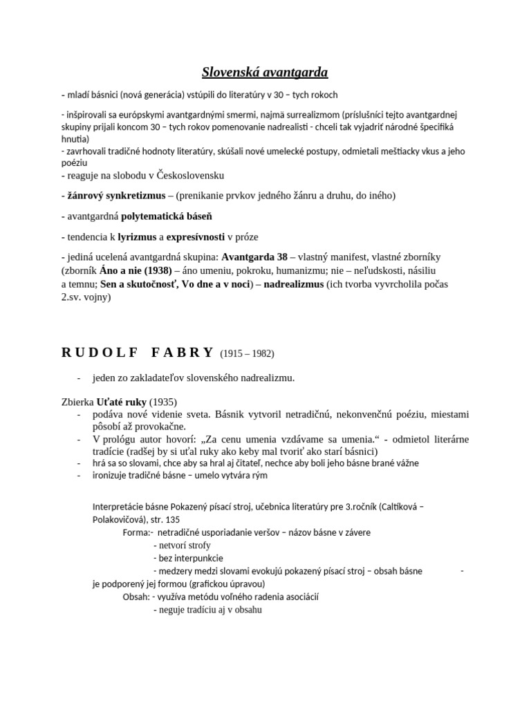 Slovenská Avantgarda - Rudolf Fabry | PDF