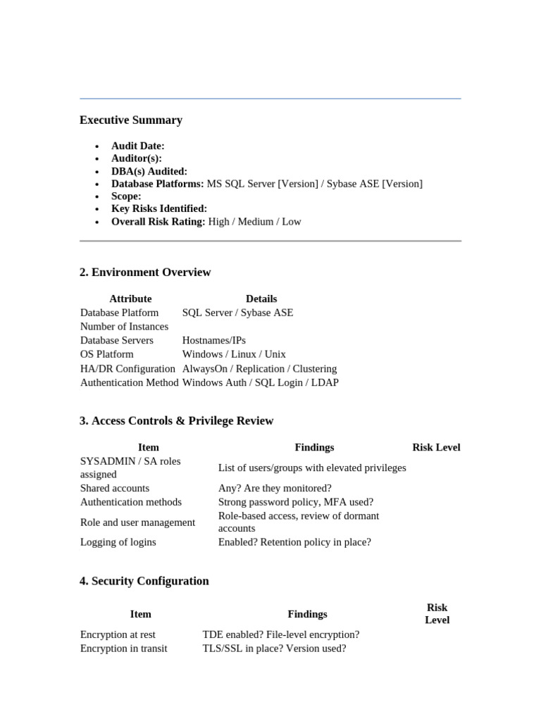 DBA - IT - Audit - Report - Template (AutoRecovered) | PDF | Microsoft Sql Server | Software