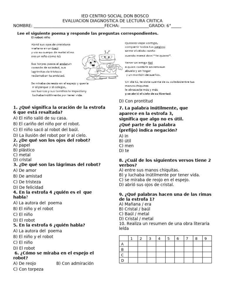 6° Evaluacion Diagnostica Lectura Critica | PDF