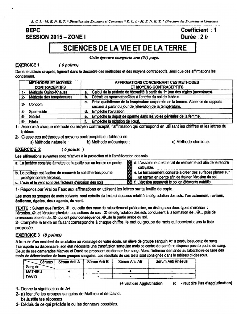 Bepc Z1 SVT 2015 | PDF