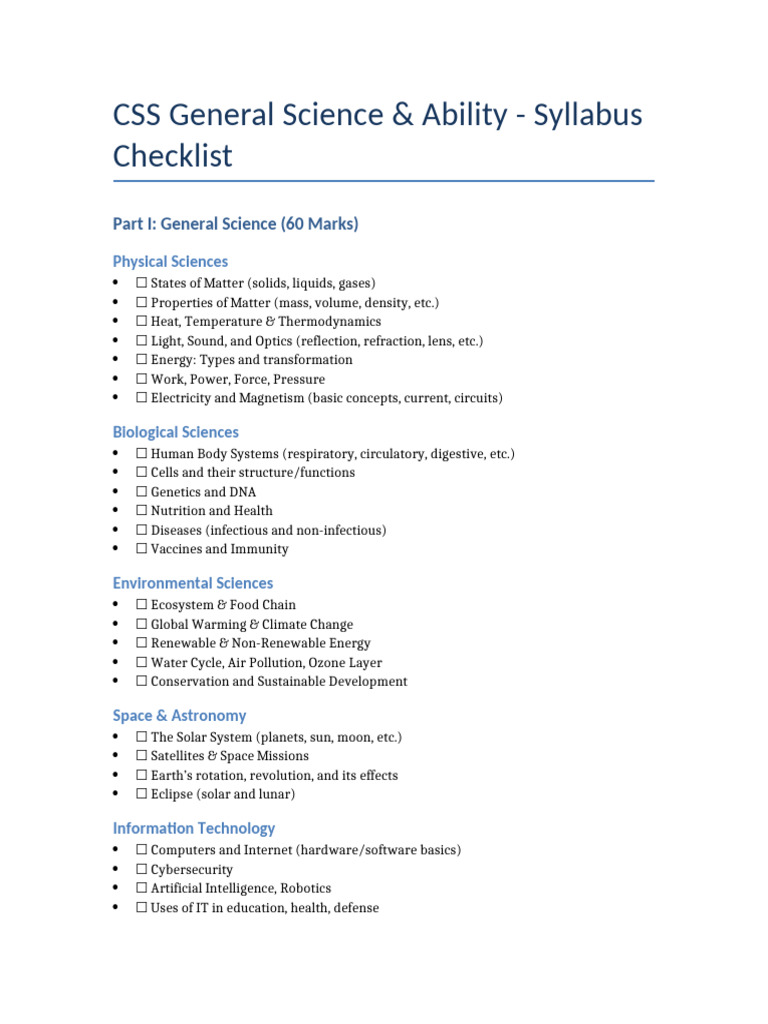 CSS GSA Syllabus Checklist | PDF