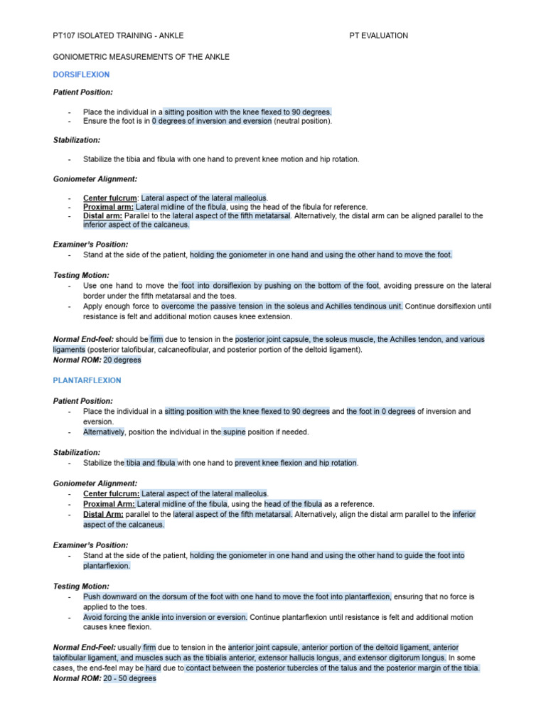 Ankle Goniometry Measurement Guide | PDF | Anatomical Terms Of Motion ...