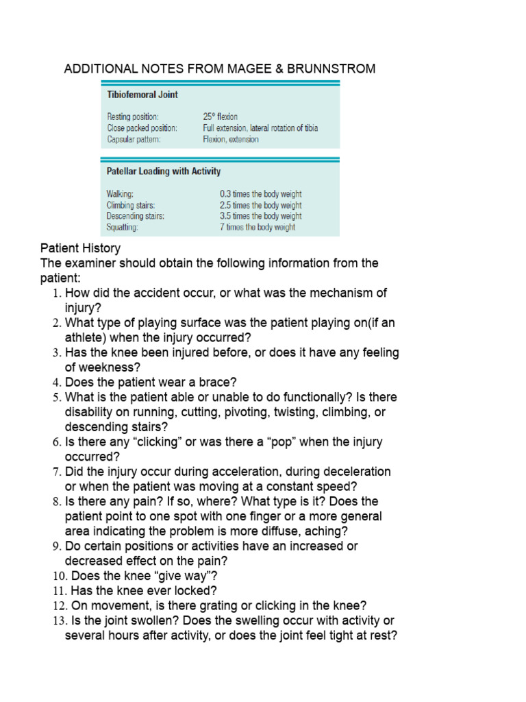 Additional Notes Knee | PDF