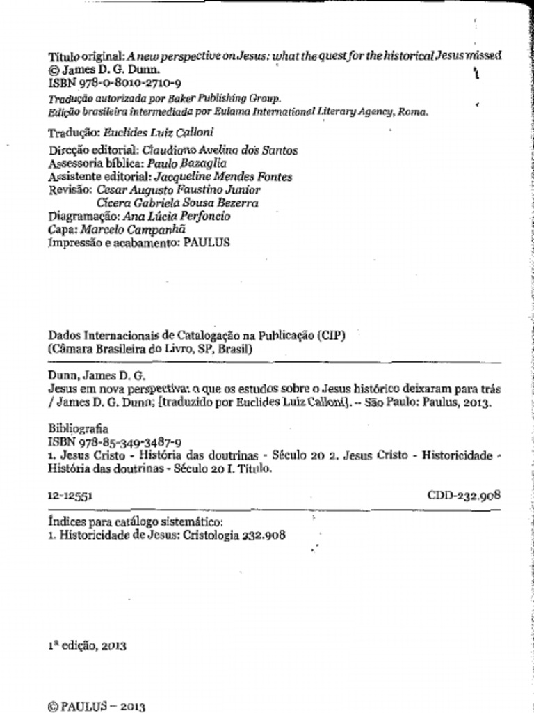 AULA 2 - DUNN, James. Jesus em Nova Perspectiva. | PDF | Jesus | Fé
