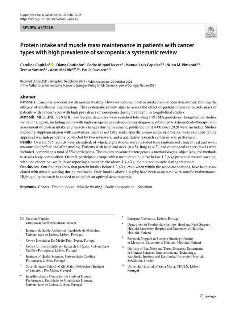 Protein Intake and Muscle Mass in Cancer | PDF | Cancer | Systematic Review